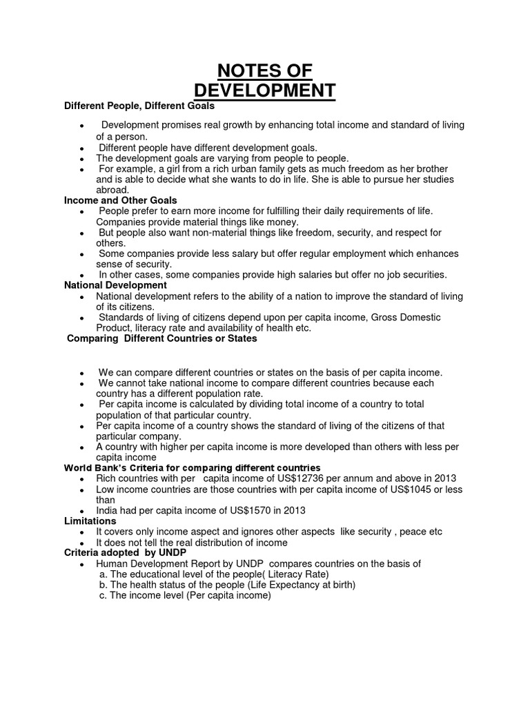 NOTES OF DEVELOPMENT Class X CBSE | PDF | Income | Sustainability