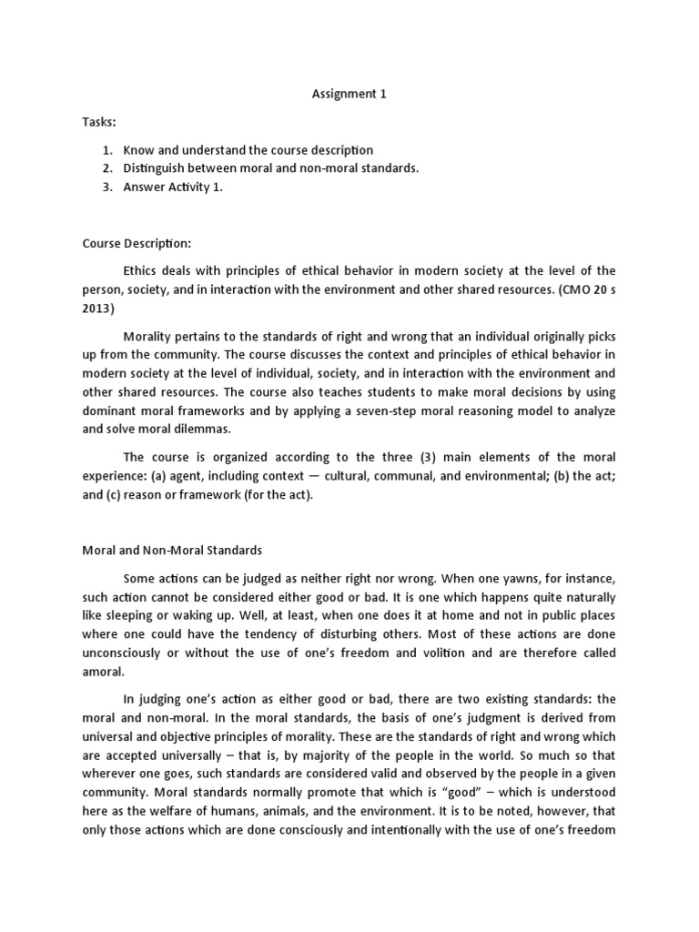 Assignment 1 Ethics | PDF | Morality | Free Will
