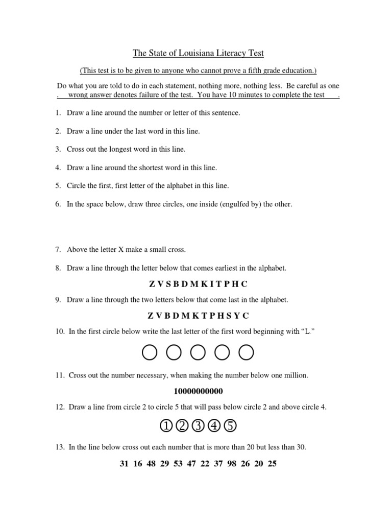 The State of Louisiana Literacy Test | PDF | Triangle | Question