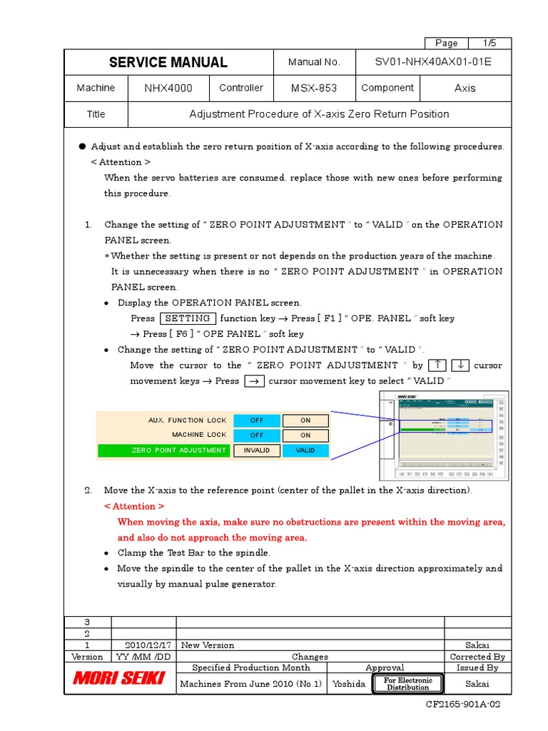 Service Manual: SV01-NHX40AX01-01E NHX4000 MSX-853 Axis Adjustment Procedure of X-Axis Zero ...