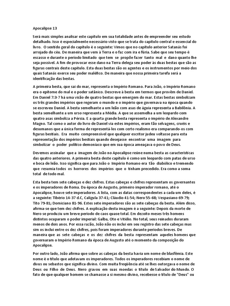 Apocalipse 13 Pdf A Besta Apocalipse O Número Do Monstro