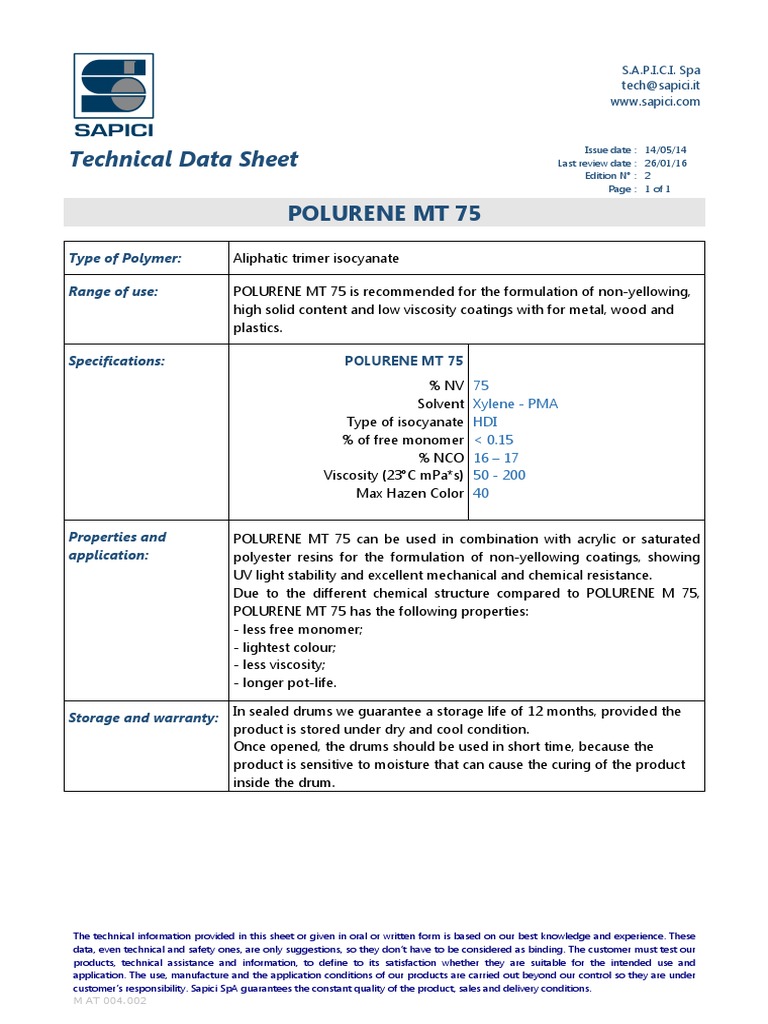 AC05 - POLURENE MT 75 - TDS - en | PDF | Polyester | Polymers