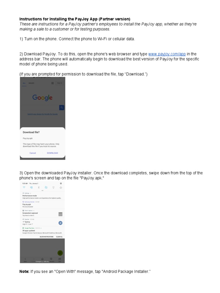 Payjoy App Install | PDF | Mobile App | Android (Operating System)