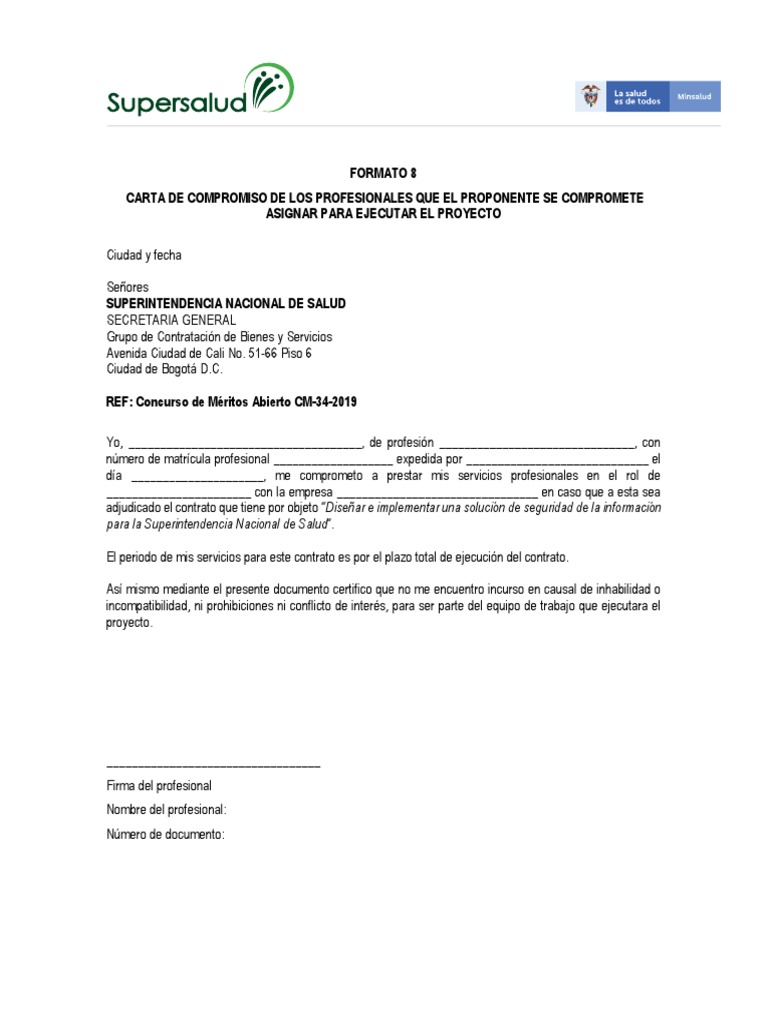 FORMATO No. 8 - CARTA DE COMPROMISO | PDF