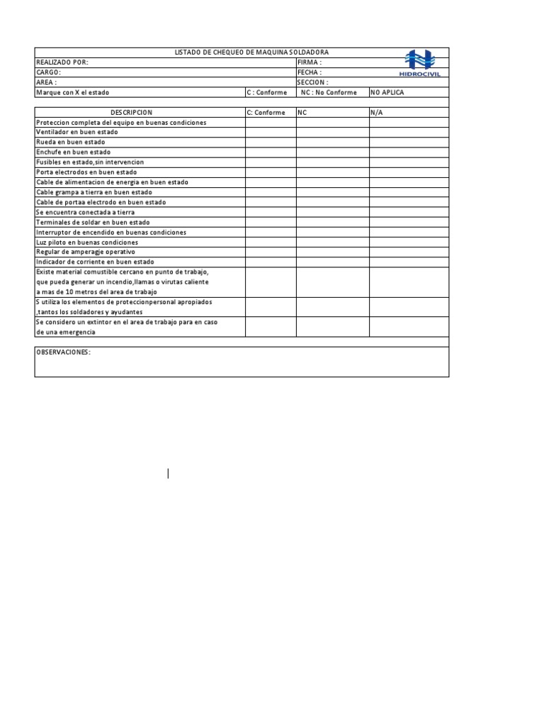 Check List Maq - Soldadora | PDF