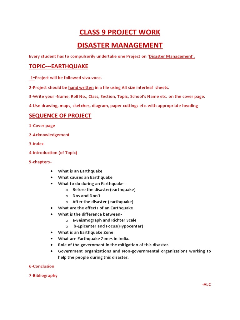 Class 9 Project Work Disaster Management: Topic - Earthquake | PDF