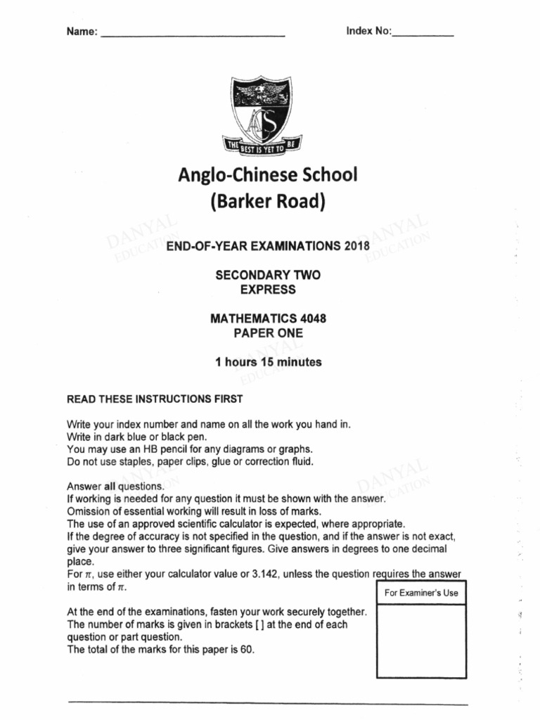 2018 Secondary 2 Maths Exam Paper | PDF | Area | Mathematics