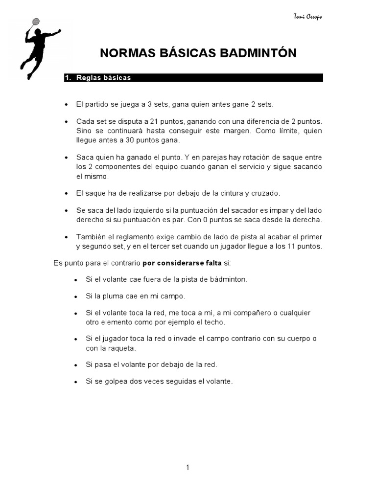 Normas Básicas Bádminton | PDF