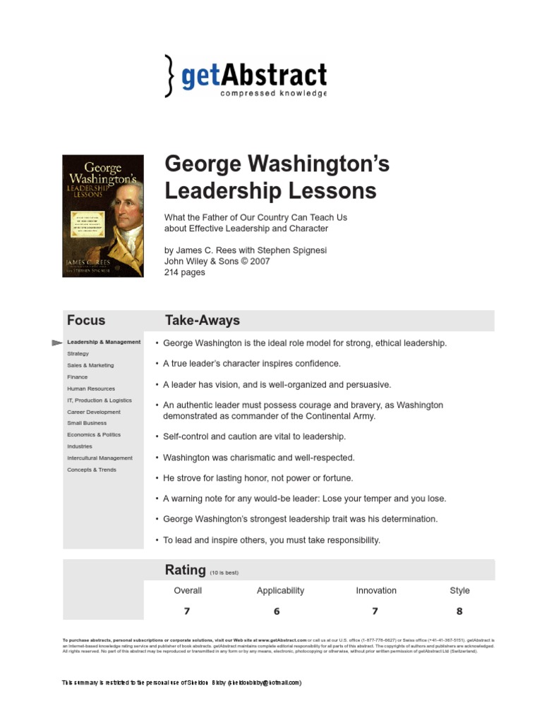 George Washington's Leadership Lessons: Focus Take-Aways | PDF | George ...