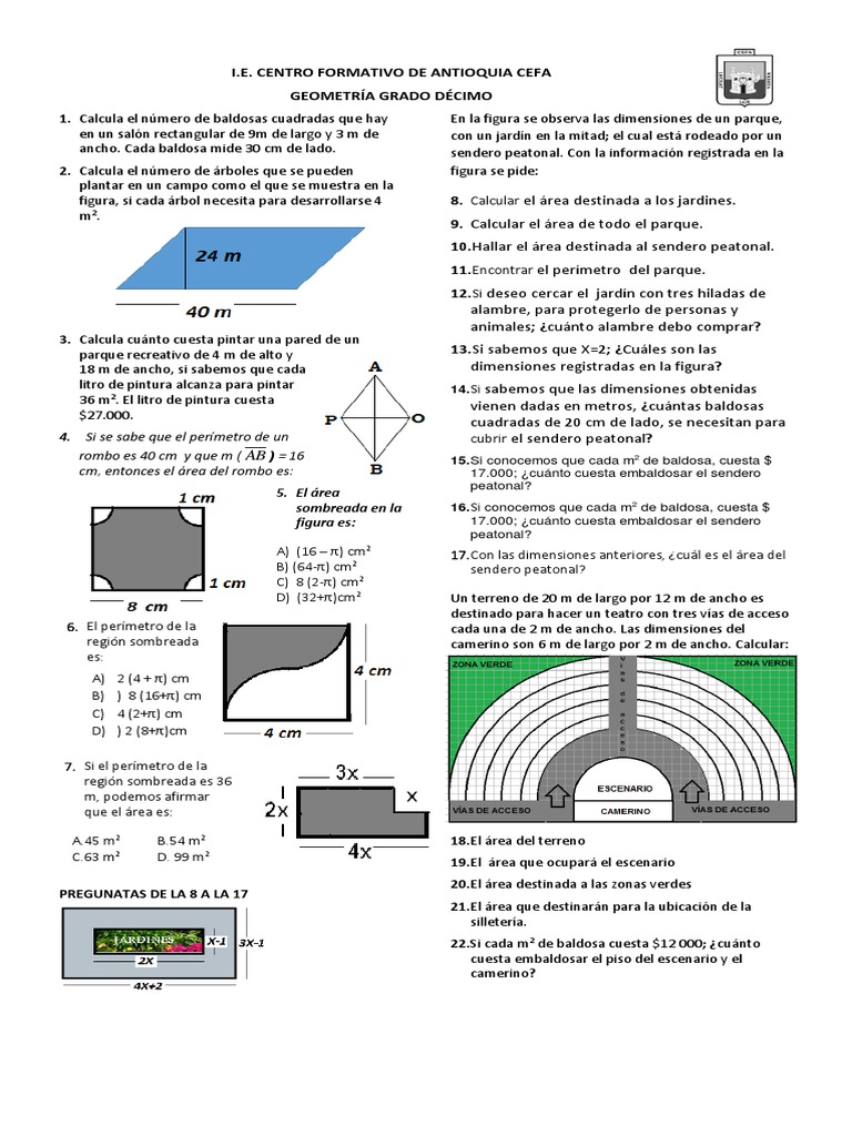 Ejercicios de área y perímetro para secundaria | PDF | Loseta ...