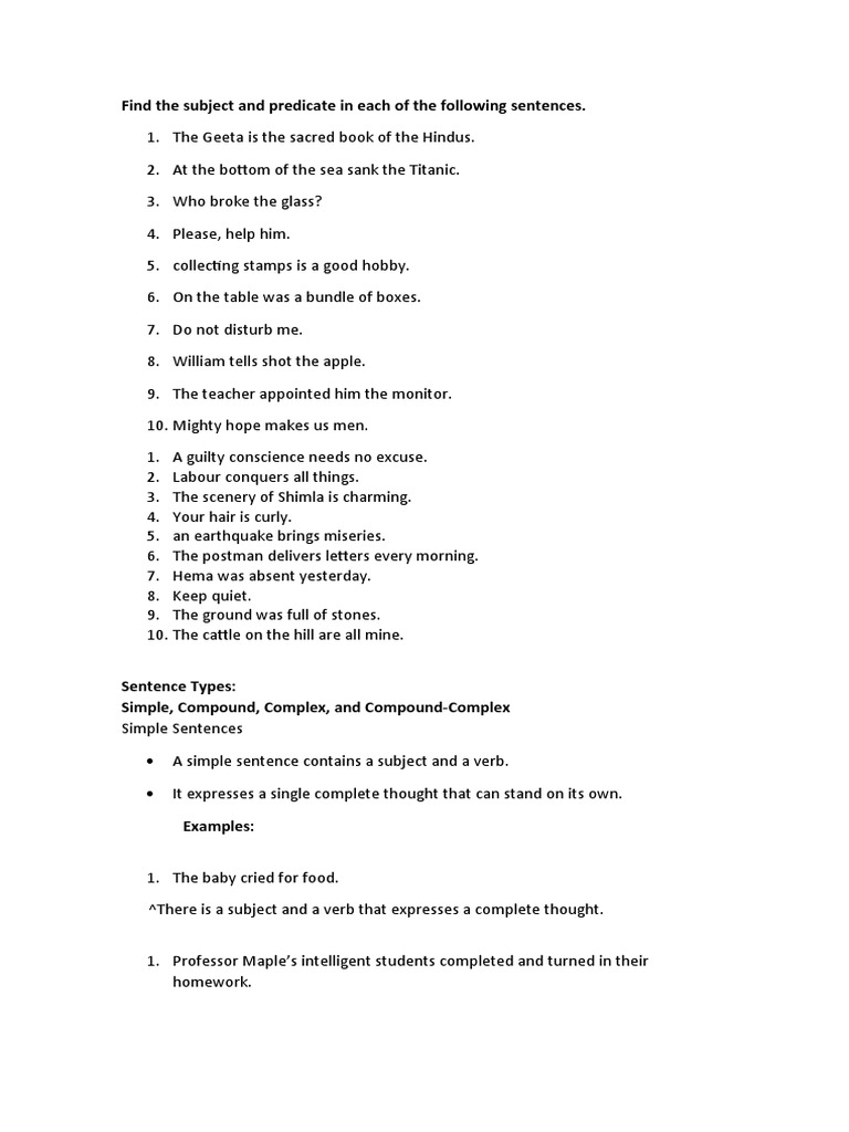 Sentence Structure Type 6th Grade | PDF | Sentence (Linguistics ...
