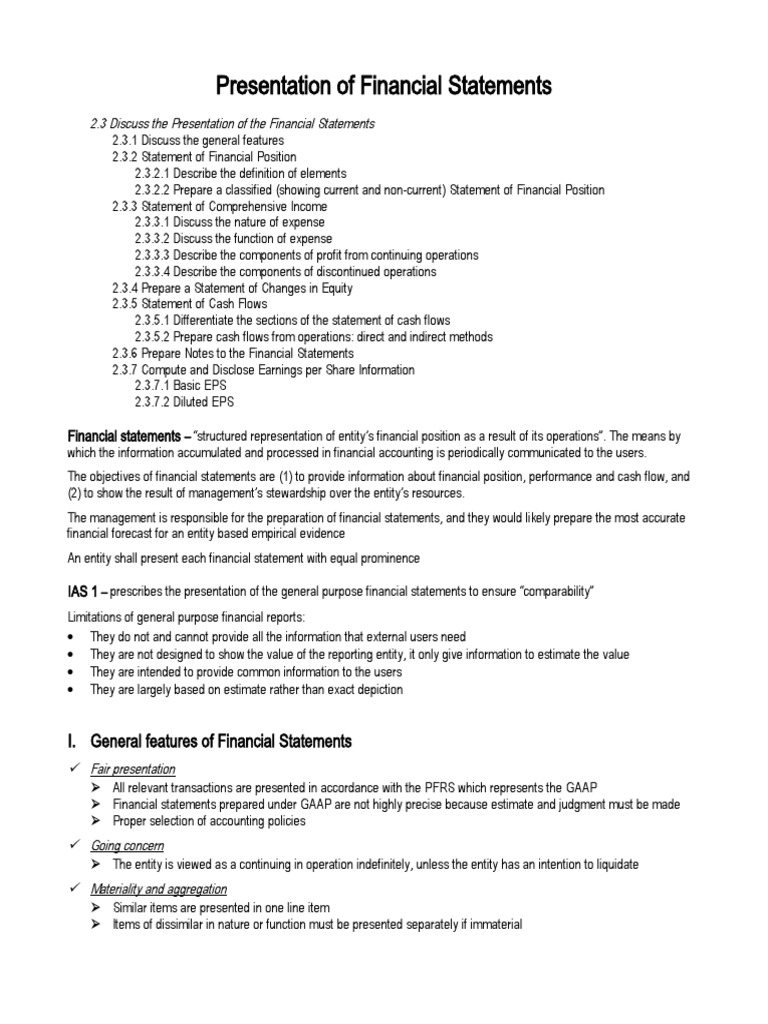 Presentation of Financial Statements | Download Free PDF | Financial ...