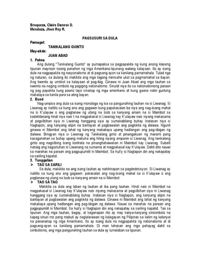 Pagsusuri NG Dula | PDF