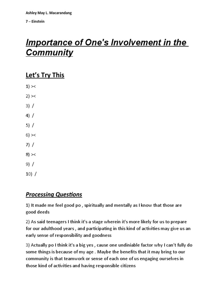 Importance of One's Involvement in The Community | PDF | Adolescence ...