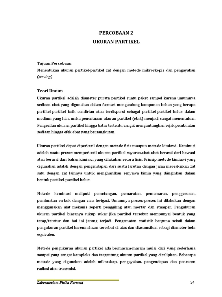 Percobaan Ukuran Partikel - 2016 | PDF | Metode & Bahan Ajar ...