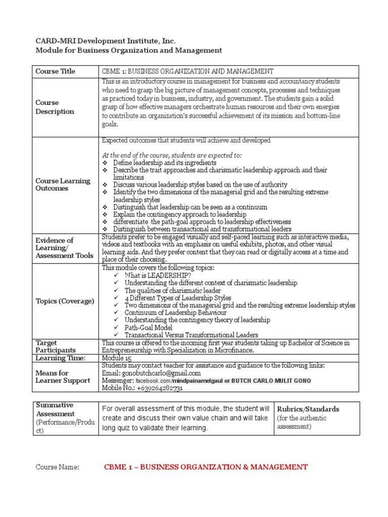 CARD-MRI Development Institute, Inc. Module For Business Organization ...