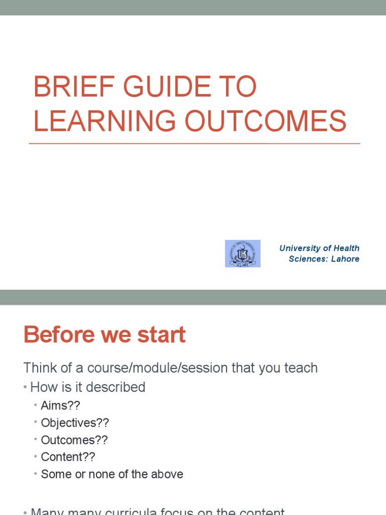 Brief Guide To Learning Outcomes: University of Health Sciences: Lahore ...