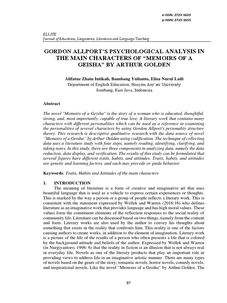 Psychological Analysis of the Main Characters in Arthur Golden's Novel ...