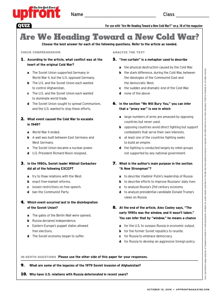 New Cold War Quiz | PDF | World Politics | Russia