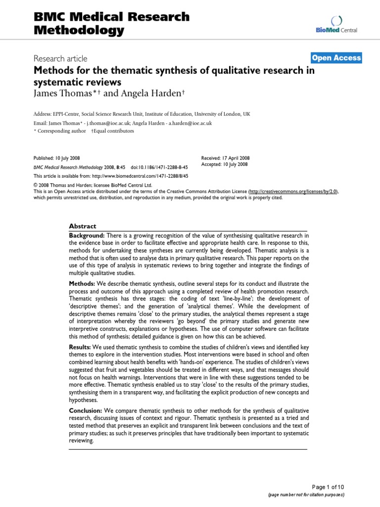 Methods For The Thematic Synthesis | PDF | Systematic Review ...