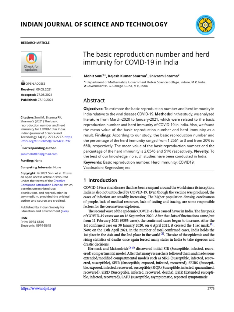 The Basic Reproduction Number and Herd Immunity For COVID-19 in India ...