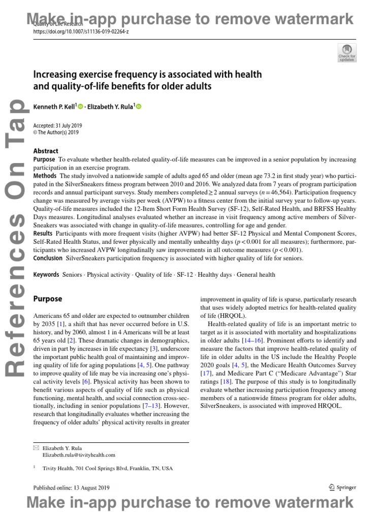 Increasing Exercise Frequency Is Associated With Health and Quality of ...