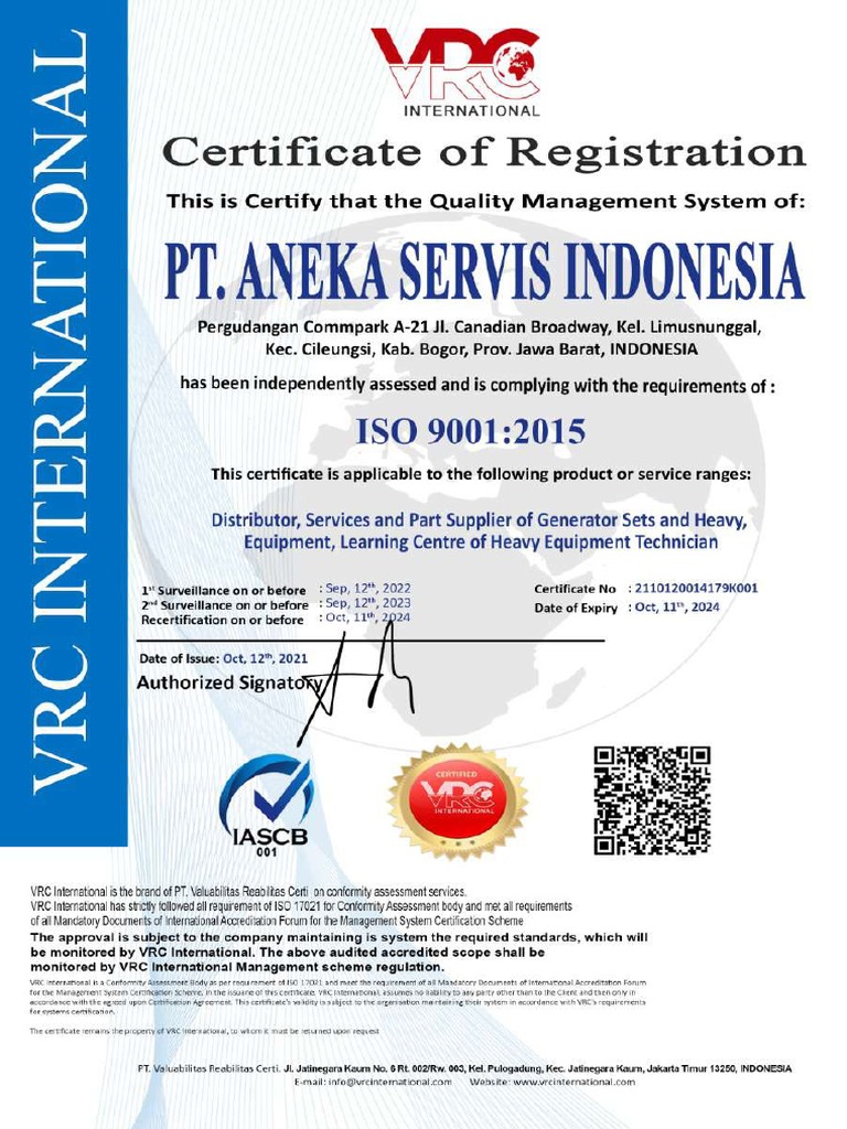 VRC Iso 9001 2015 | PDF