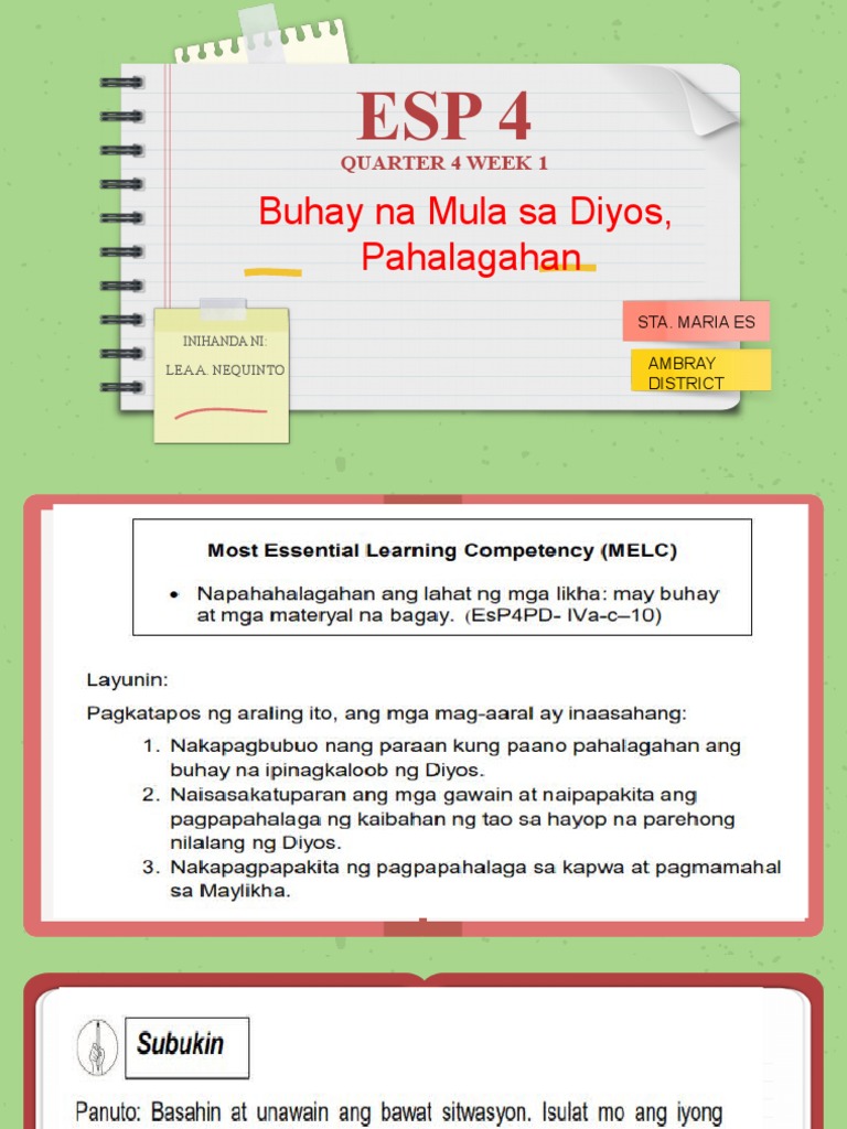 ESP Grade 4 Q4 Week 1 Overview | PDF