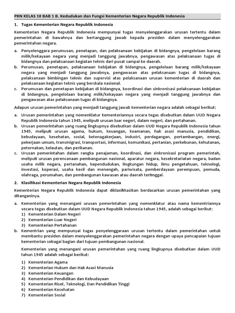 PKN10.1B. Kedudukan Dan Fungsi Kementerian Negara Republik Indonesia | PDF | Ilmu Sosial ...
