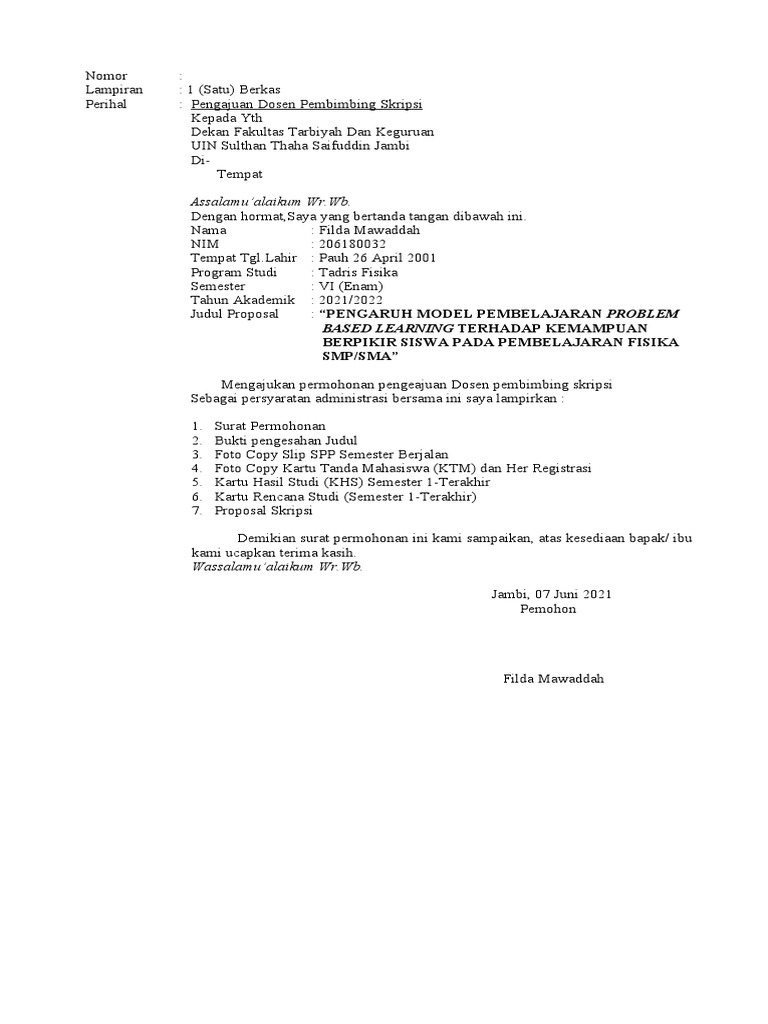 Surat Pengajuan DP FILDA MAWADDAH | PDF