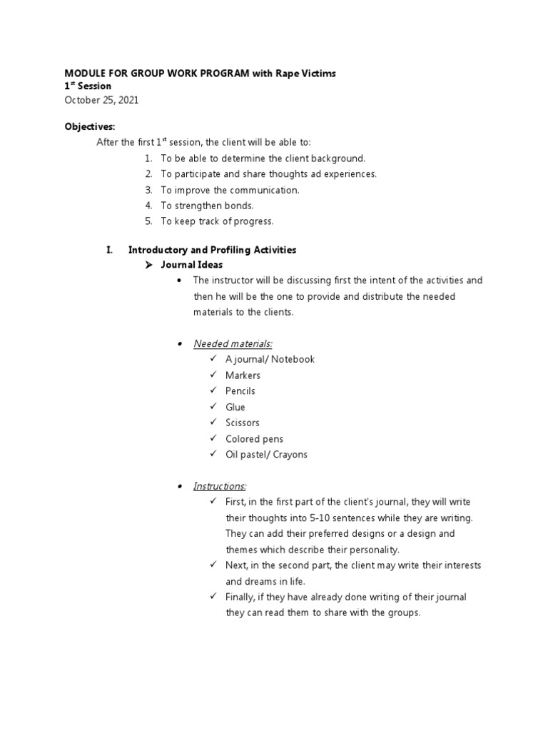 MODULE FOR GROUP WORK PROGRAM With Rape Victims | PDF