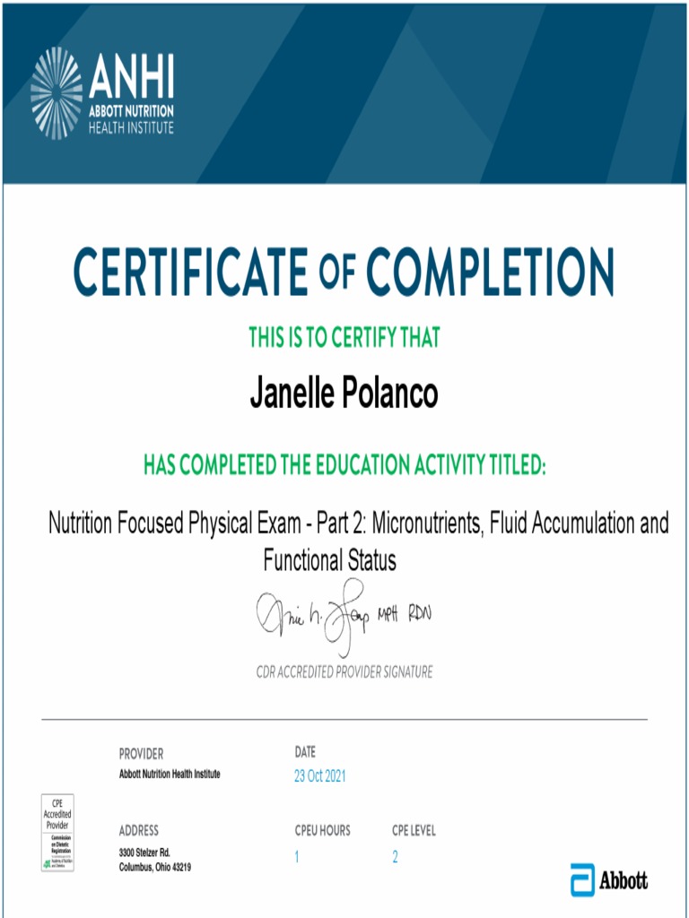 NFPE: Micronutrients and Fluid Status | PDF