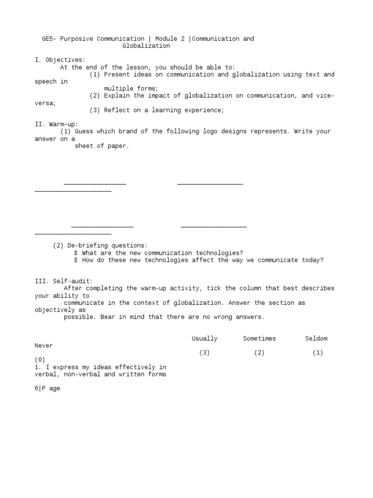 Module 2 Communication and Globalization | PDF | Communication | Globalization