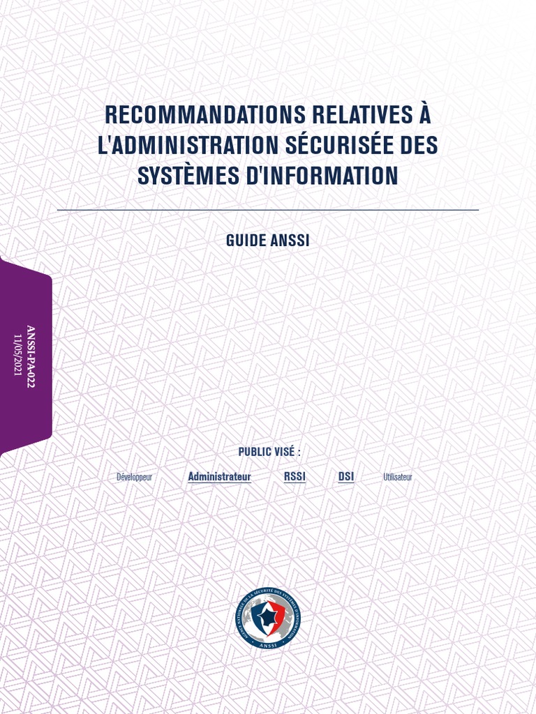 Guide ANSSI: Sécurisation SI Administration | PDF | Sécurité des systèmes d'information | Sécurité