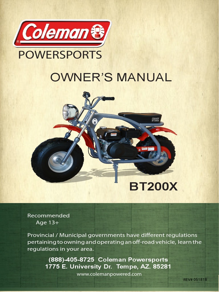 Coleman BT200X Owner's Manual | PDF | Gasoline | Throttle