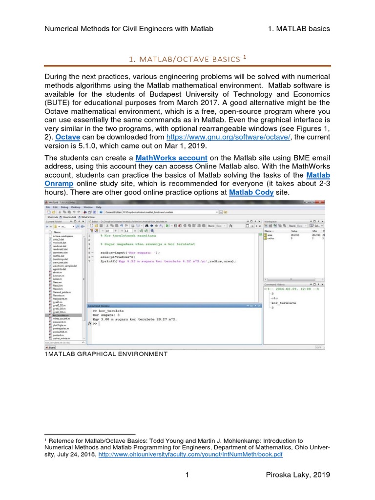 01 Matlab Basics1 2019 | PDF | Matrix (Mathematics) | Matlab