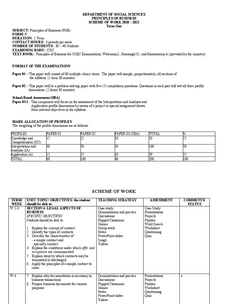 Scheme of Work POB 5 Term 1 2020 2021 | PDF | Marketing | Microsoft ...