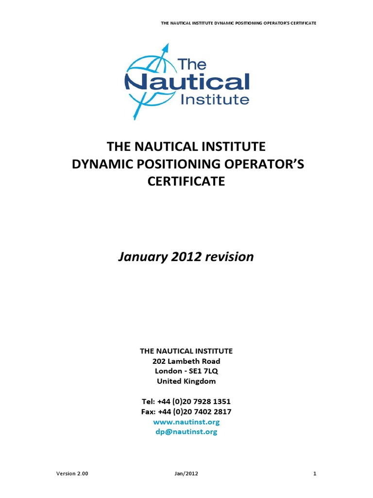 Nautical Institute DP Operator Certificate | PDF | Water Transport
