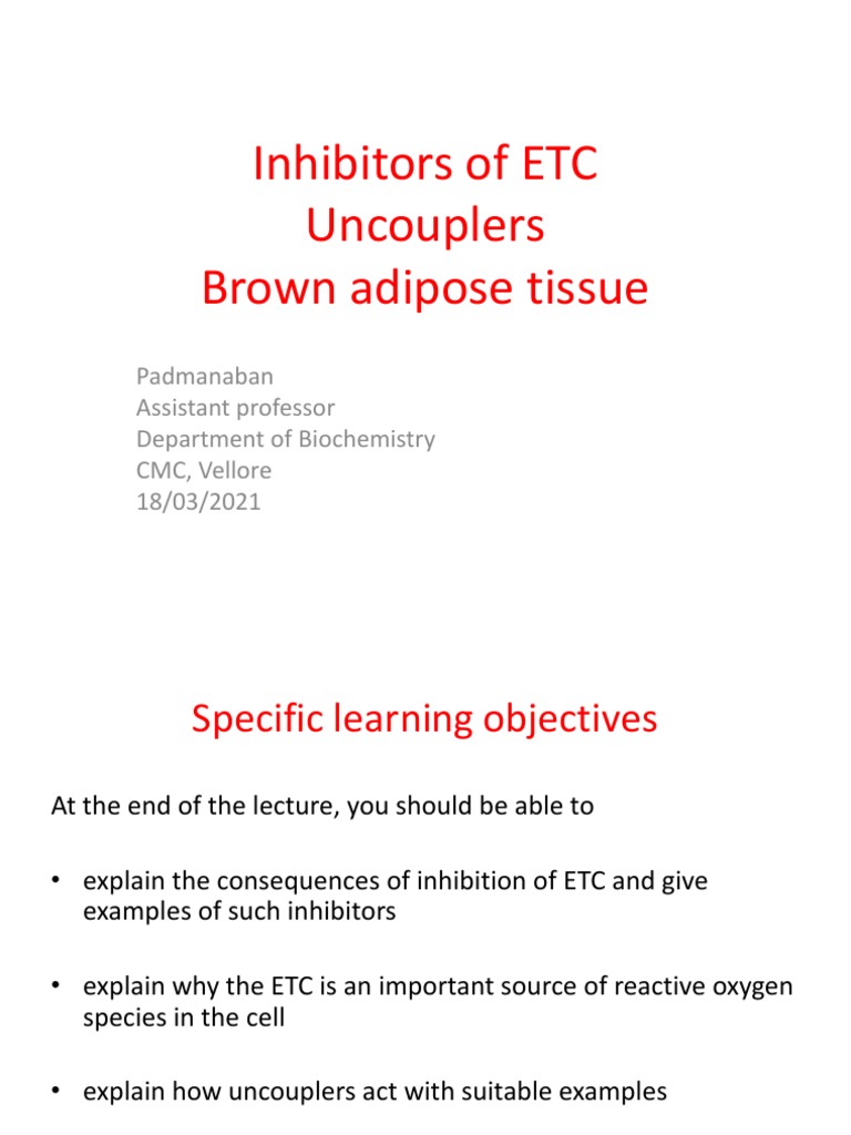 Inhibitors of Oxphos, Uncouplers | PDF | Electron Transport Chain ...