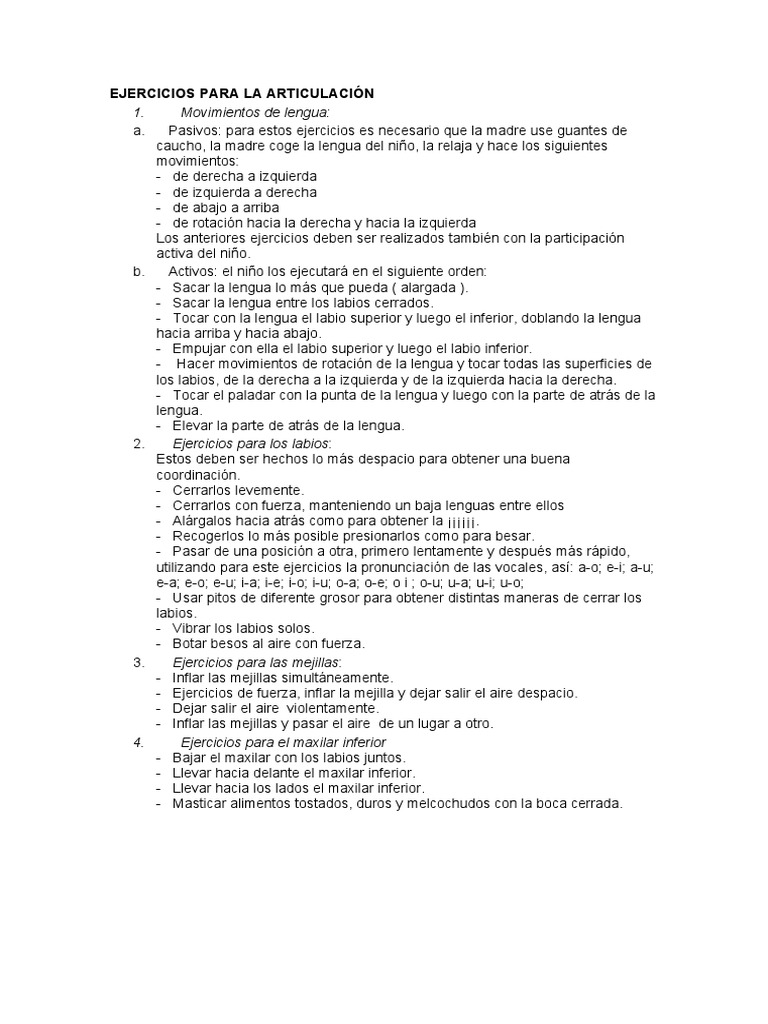 Ejercicios de Articulación | PDF | Artes del Lenguaje y Comunicación