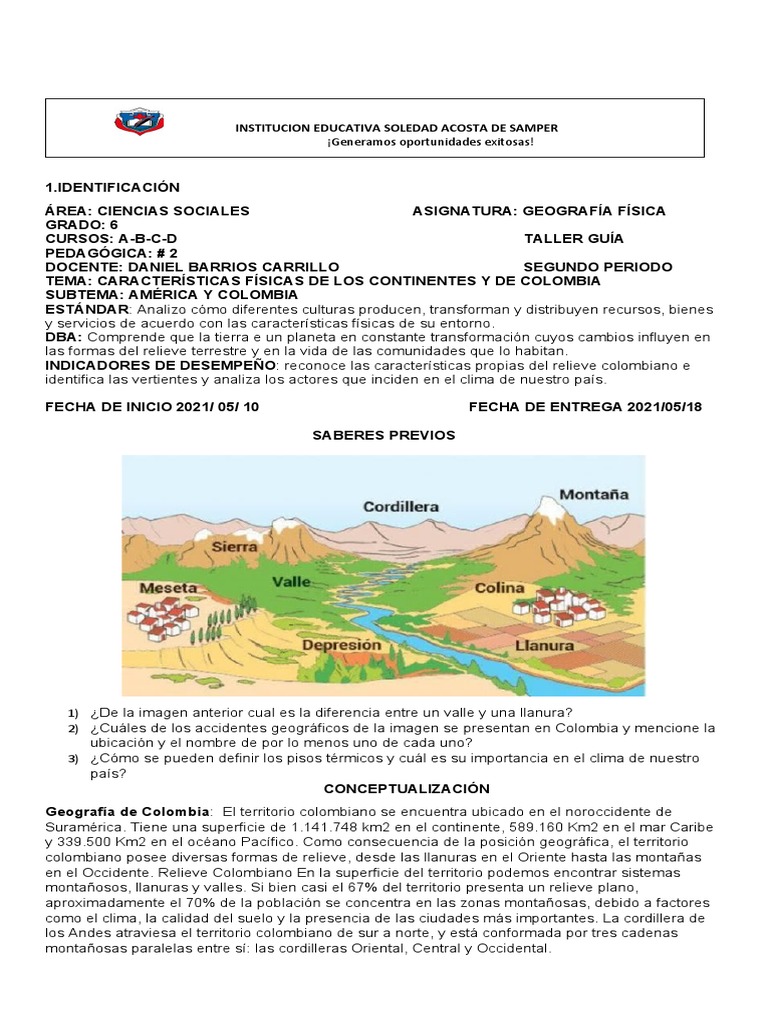 GEOGRAFIA DE COLOMBIA GUIA 2 Segundo Periodod | PDF | Andes | Colombia