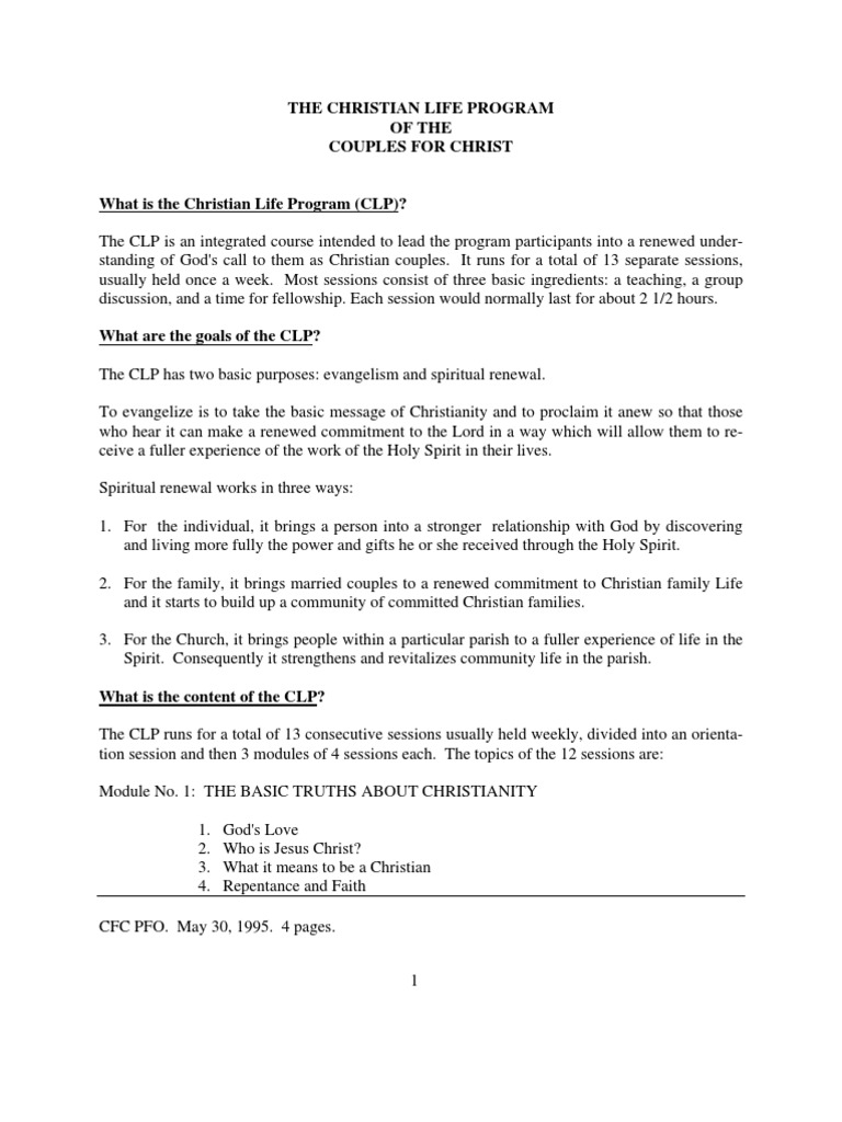 Christian Life Program Synopsis | PDF | Jesus | Monotheism