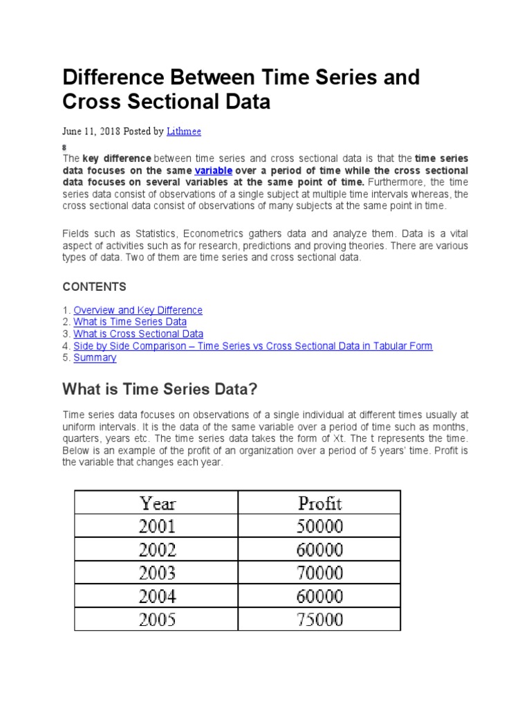 Difference Between Time Series And Cross Sectional Data Pdf Time Series Data