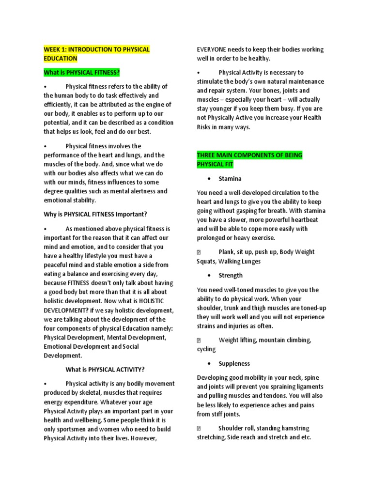 Week 1: Introduction To Physical Education What Is Physical Fitness ...