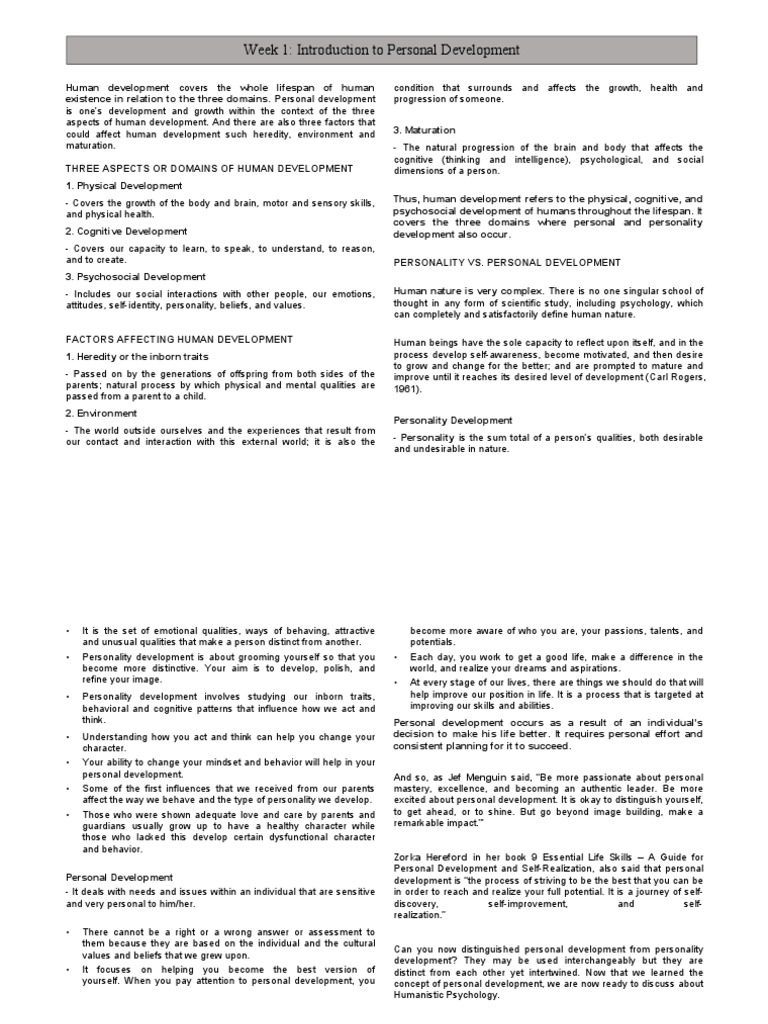 Personal Development | PDF | Adolescence | Self Actualization