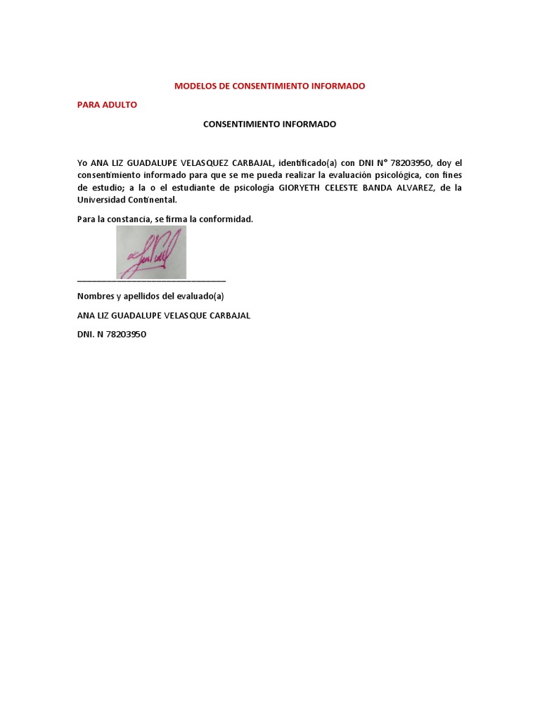 Modelo de Consentimiento Informado | PDF