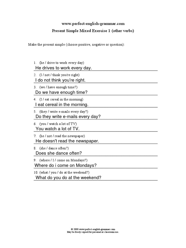 Homework Present Simple | PDF | Linguistics