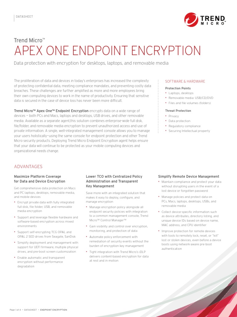 Apex One Endpoint Encryption Datasheet | PDF | Encryption | Laptop