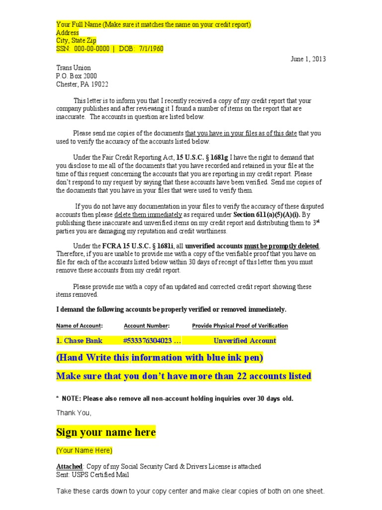 TransUnion Dispute Letter Template | PDF | Credit History | Social ...