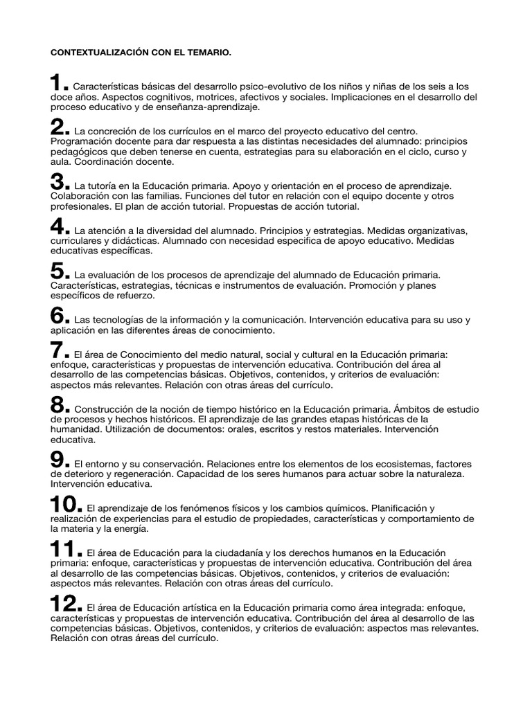 Temario Oposiciones | PDF | Educación primaria | Plan de estudios